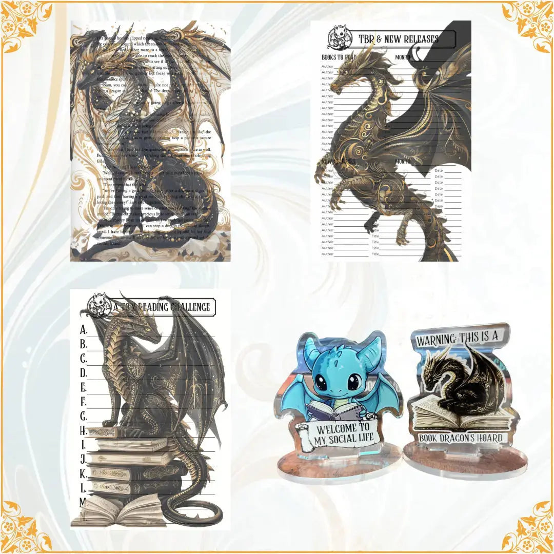Book Dragon - 4 Dragon Vellums + 2 Dragon Bookshelf Signs - Celine ...
