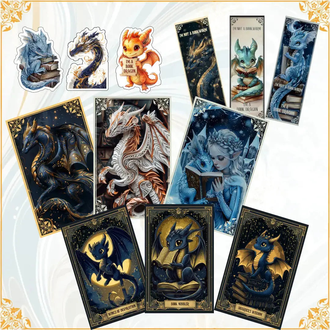 Book Dragon - Set of cards, Stickers & Bookmarks | Celine Jeanjean ...